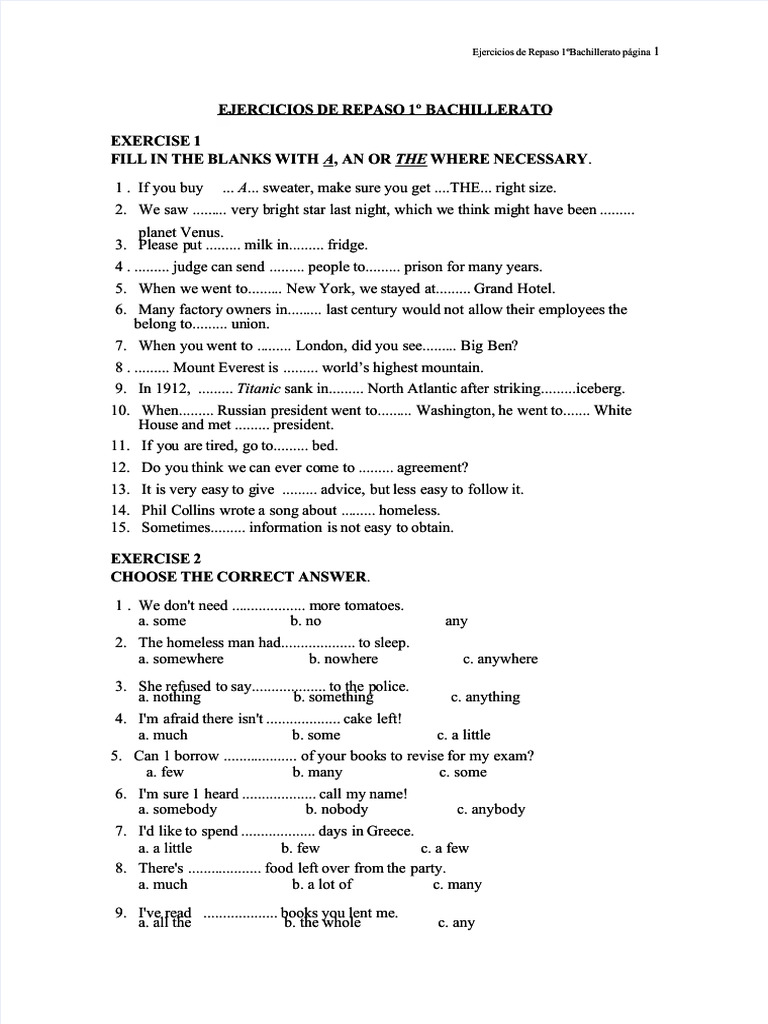 Repaso Ingles 1 Bachillerato | PDF | Grammar | Syntax