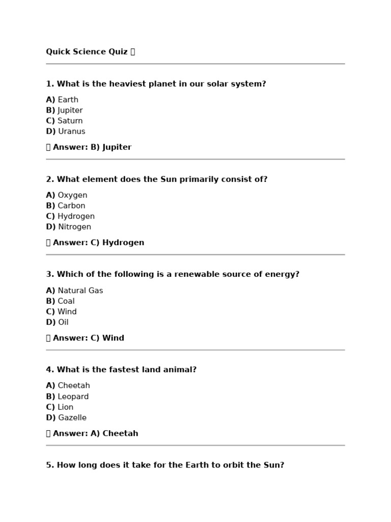 Quick Science Quiz ? | PDF