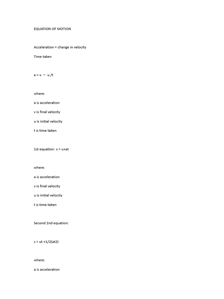 Equation of Motion Phys Note PDF | PDF