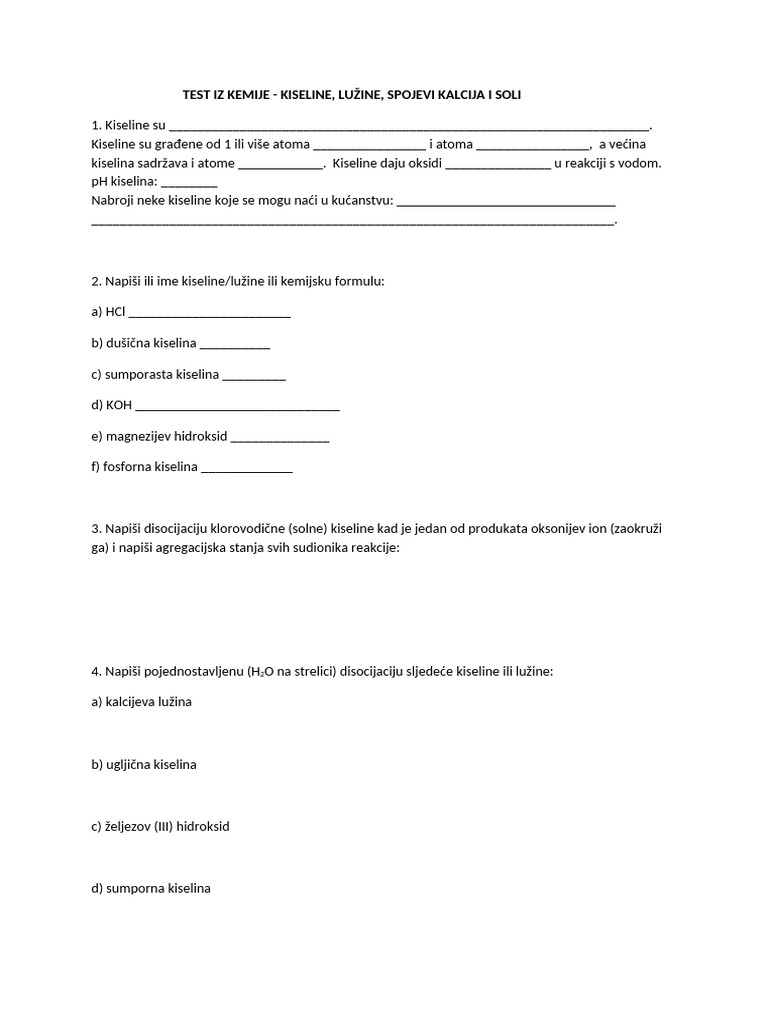 Kiseline, Lužine, Ca, Soli 1 | PDF