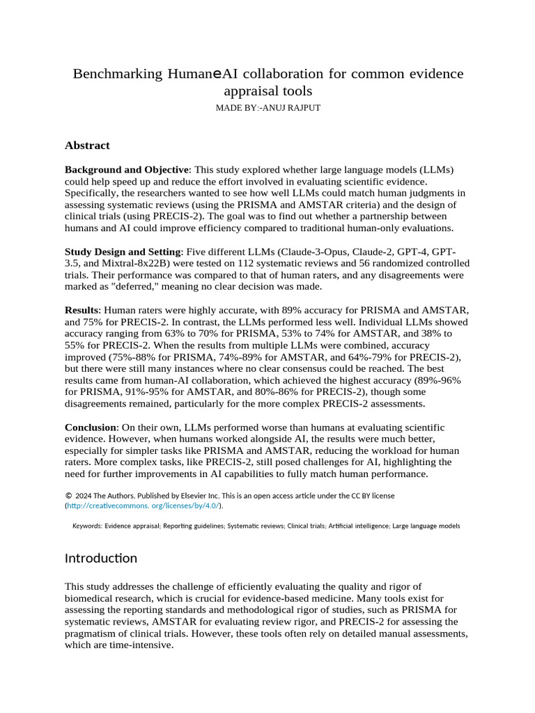Benchmarking HumaneAI Collaboration For Common Evidence Appraisal Tools ...