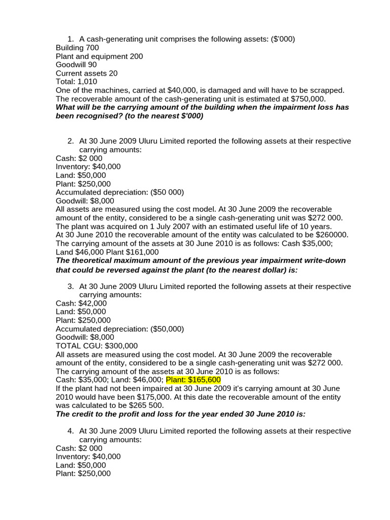 Impairment Exercises | PDF | Depreciation | Balance Sheet
