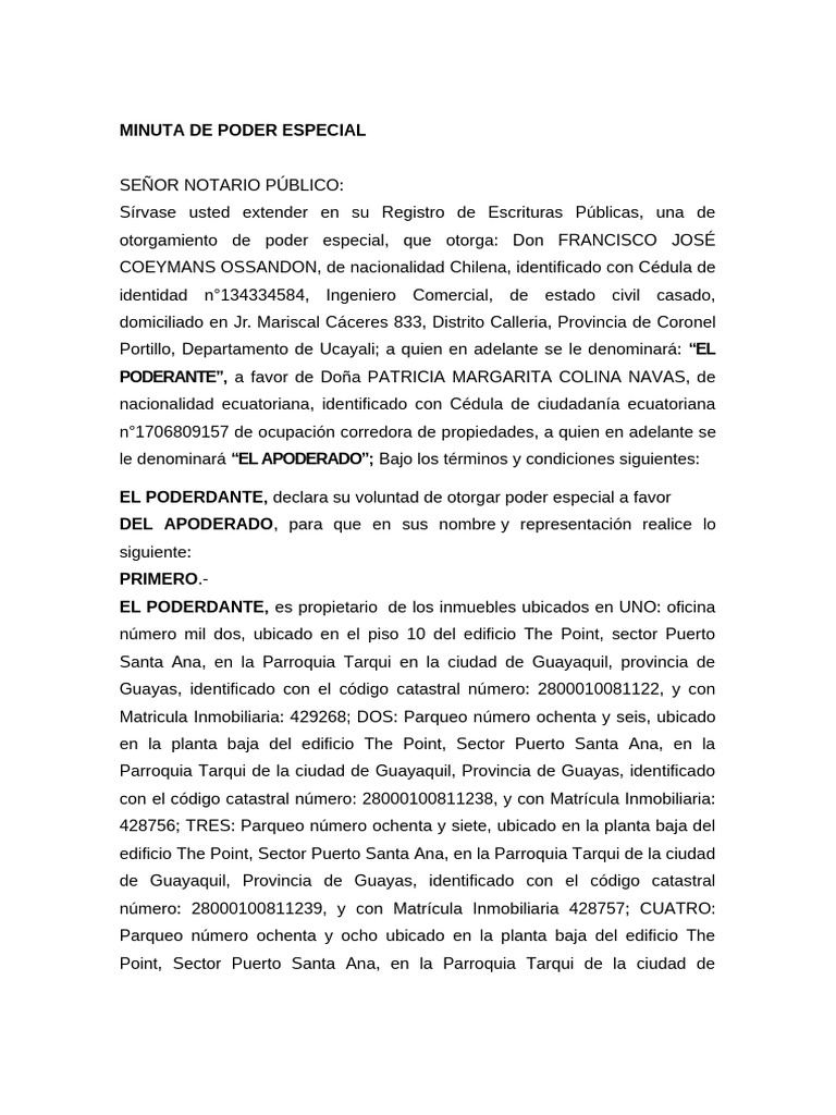 Poder Especial para Venta Inmueble Ecuador | PDF