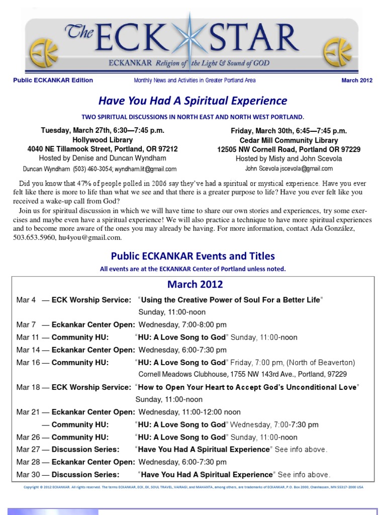 Have You Had A Spiritual Experience: Public ECKANKAR Events and Titles ...