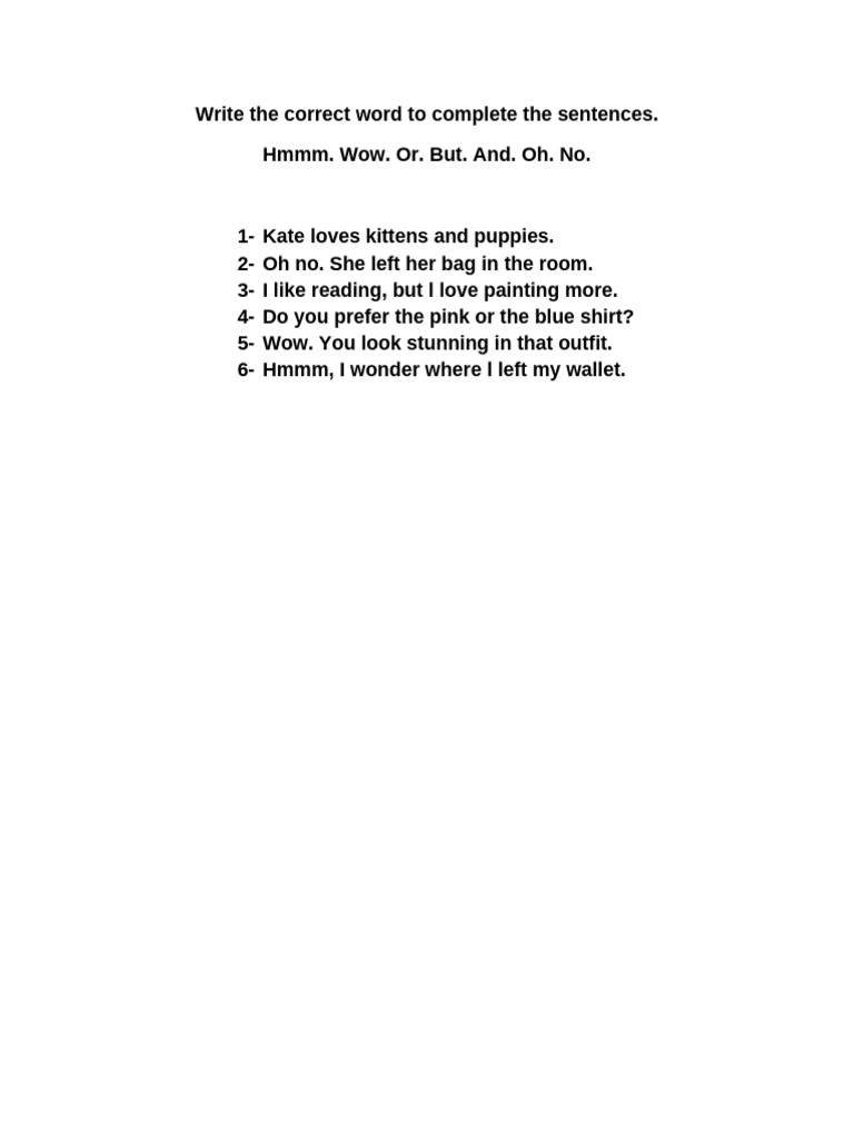 Write The Correct Word To Complete The Sentences | PDF