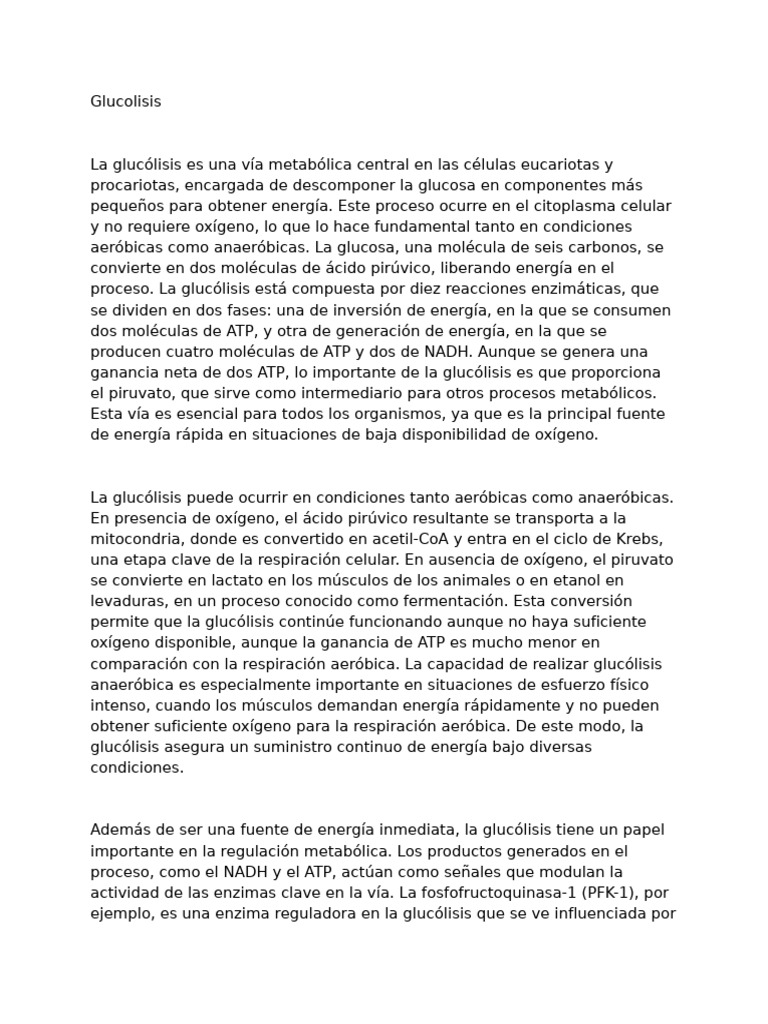 Glucólisis: Proceso Energético Clave | PDF | Glucólisis | Respiración ...