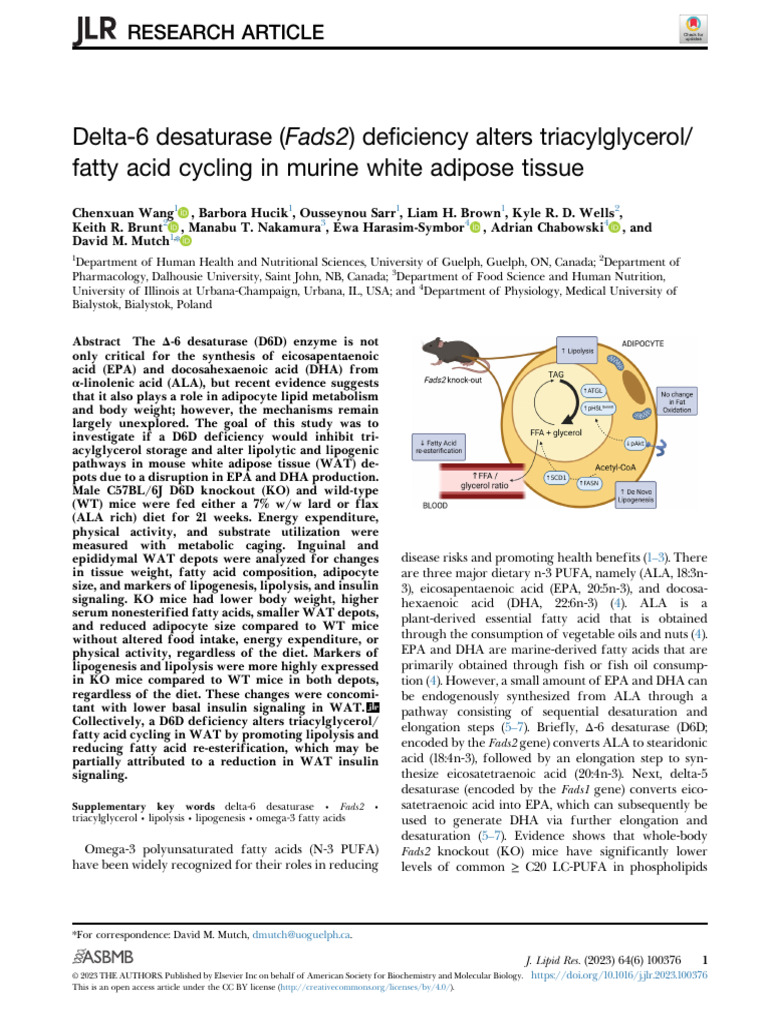 Delta-6 Desaturase (Fads2) Deficiency Alters Triacylglycerol | PDF ...