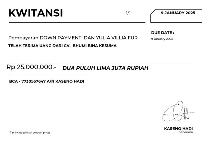 Pak Kaseno Dan Yulia 01 Kwitansi PDF | PDF