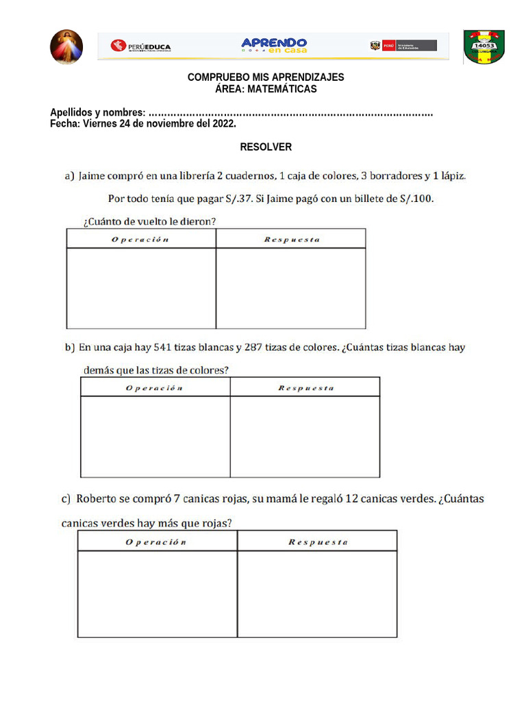 COMPRUEBO MIS APRENDIZAJES MATEMATICAS | PDF
