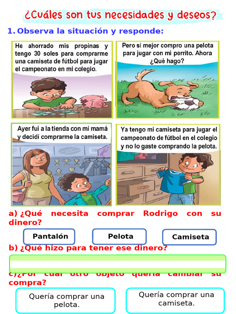Ficha Necesidades y Deseos Maestra Janet | PDF