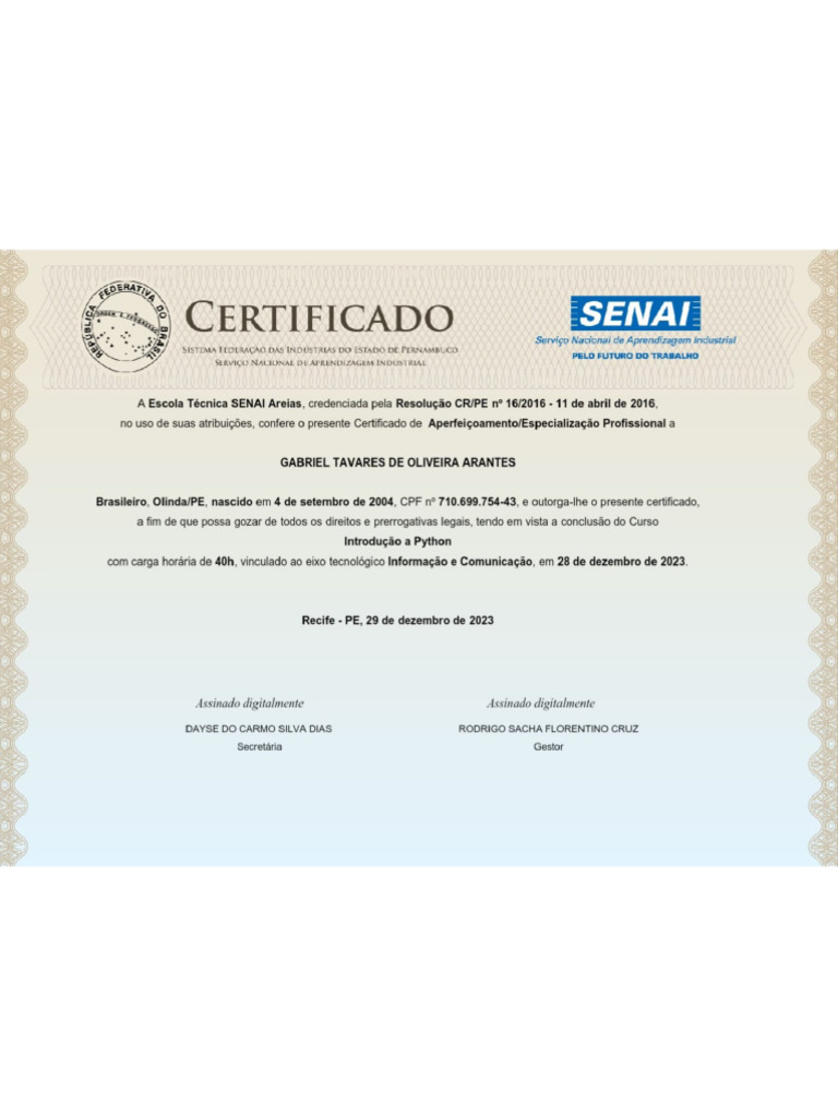 Certificado Senai | PDF