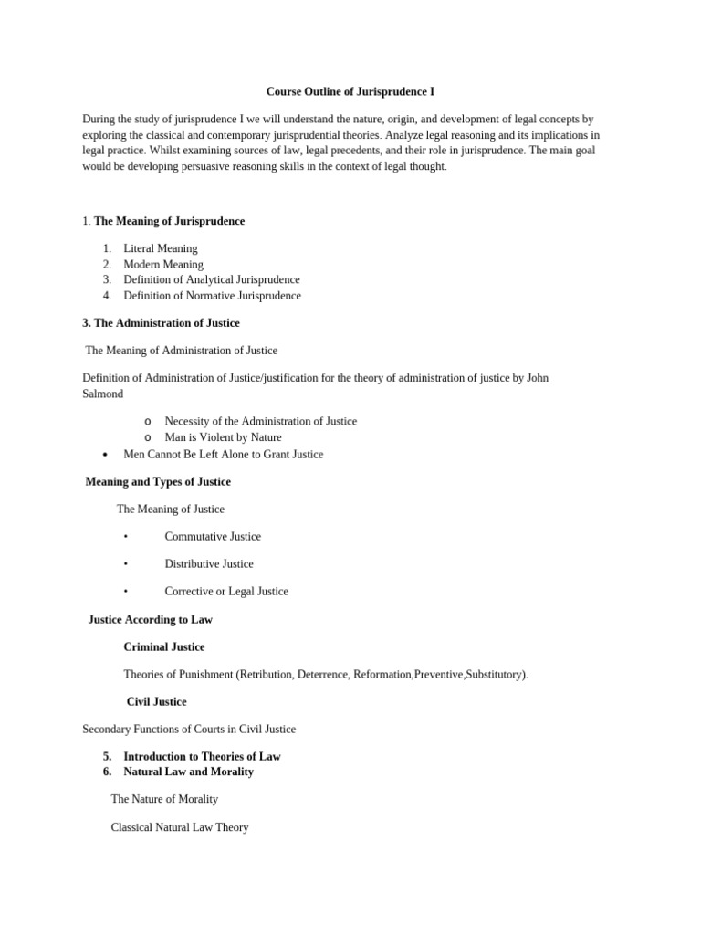 Jurisprudence I Course Outline | PDF | Jurisprudence | Justice