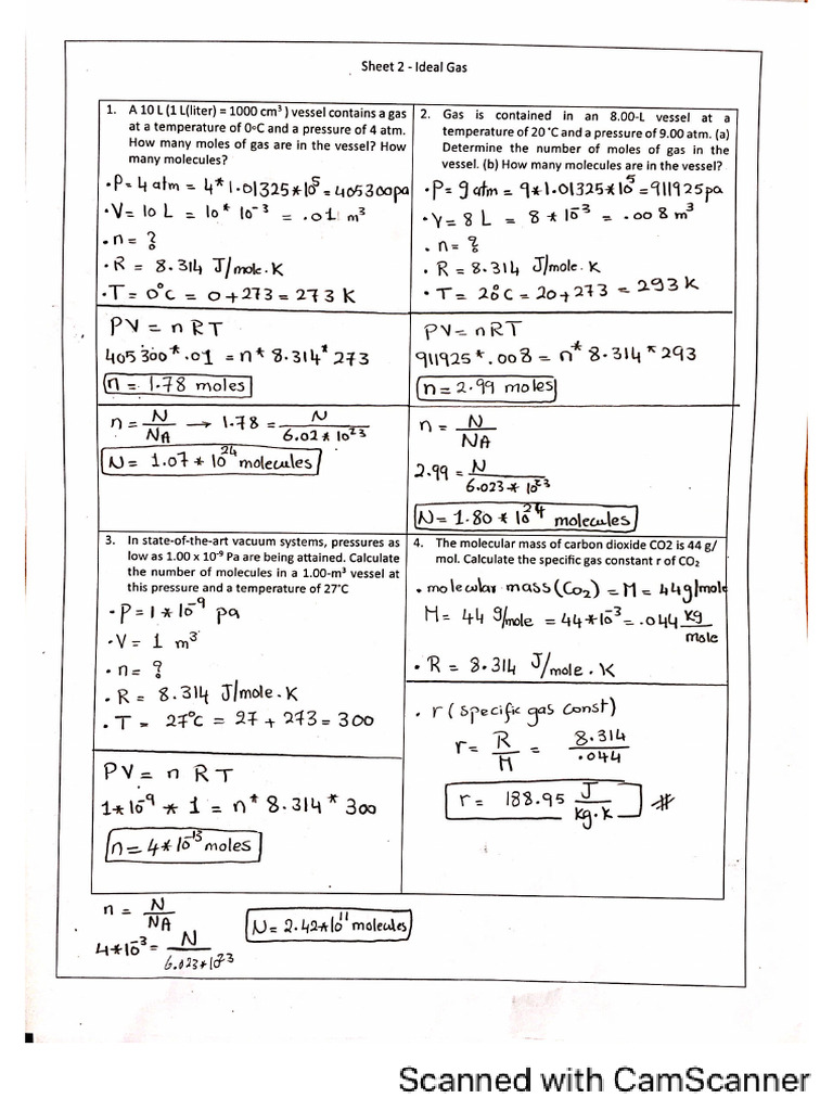 Sheet2 Ideal Gas | PDF