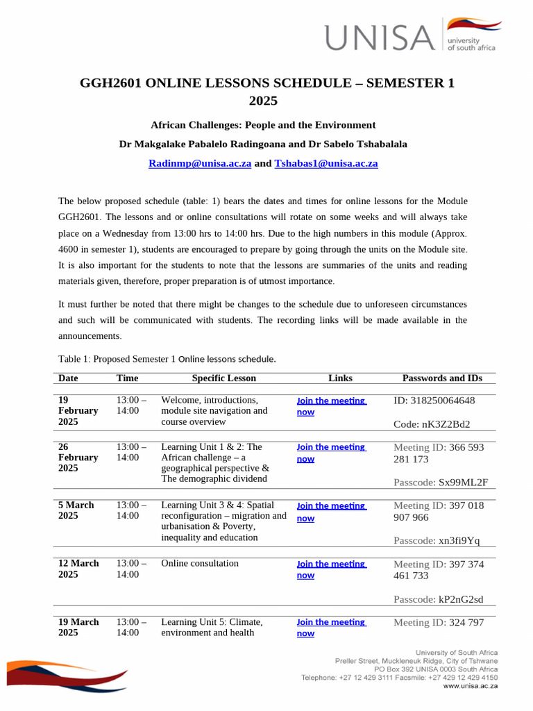 GGH2601 Online Lessons Schedule 2025 | PDF | Economies