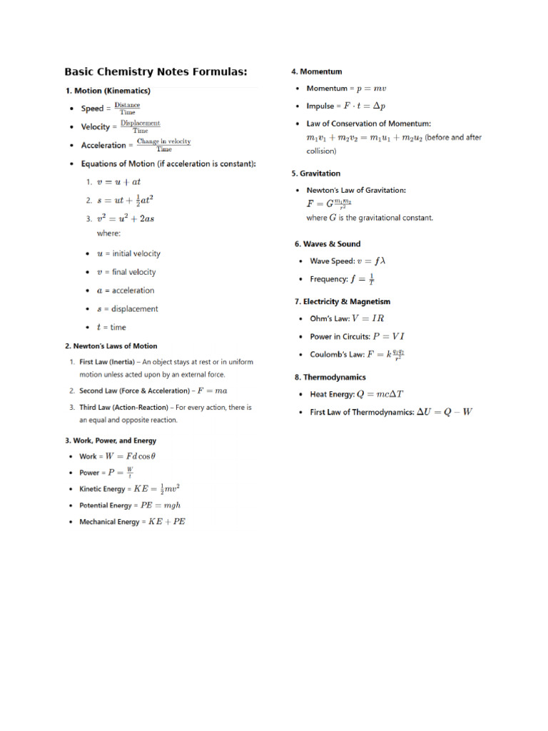 Basic Chemistry Formula | PDF