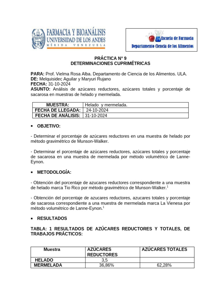 Determinación de azúcares por Munson-Walker | PDF | Reactivo | Laboratorios