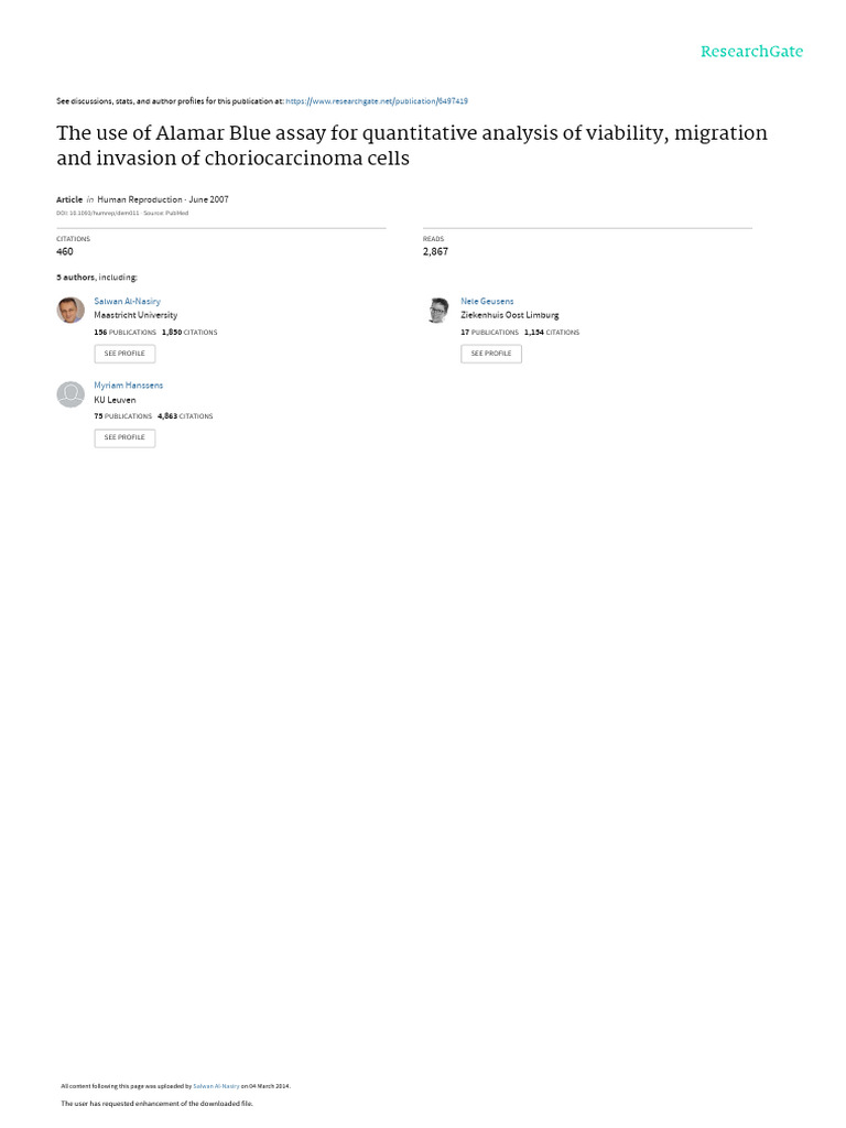 The Use of Alamar Blue Assay For Quantitative Anal | PDF | Cell Biology ...