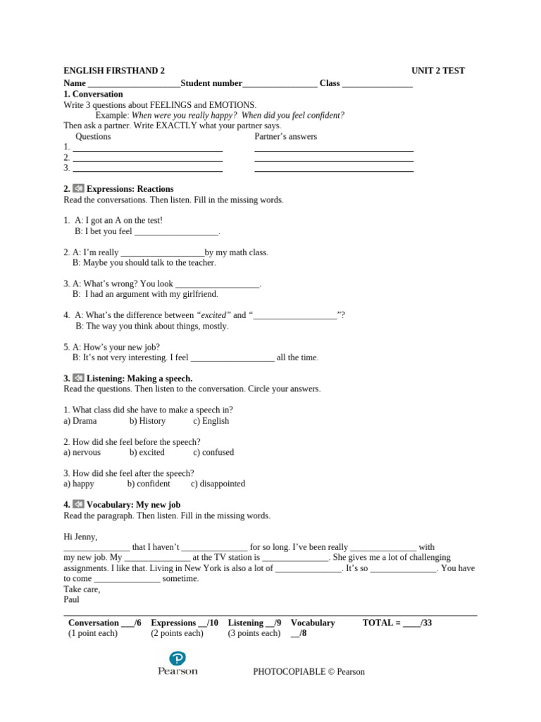 Level 2 Unit 2 Test | PDF