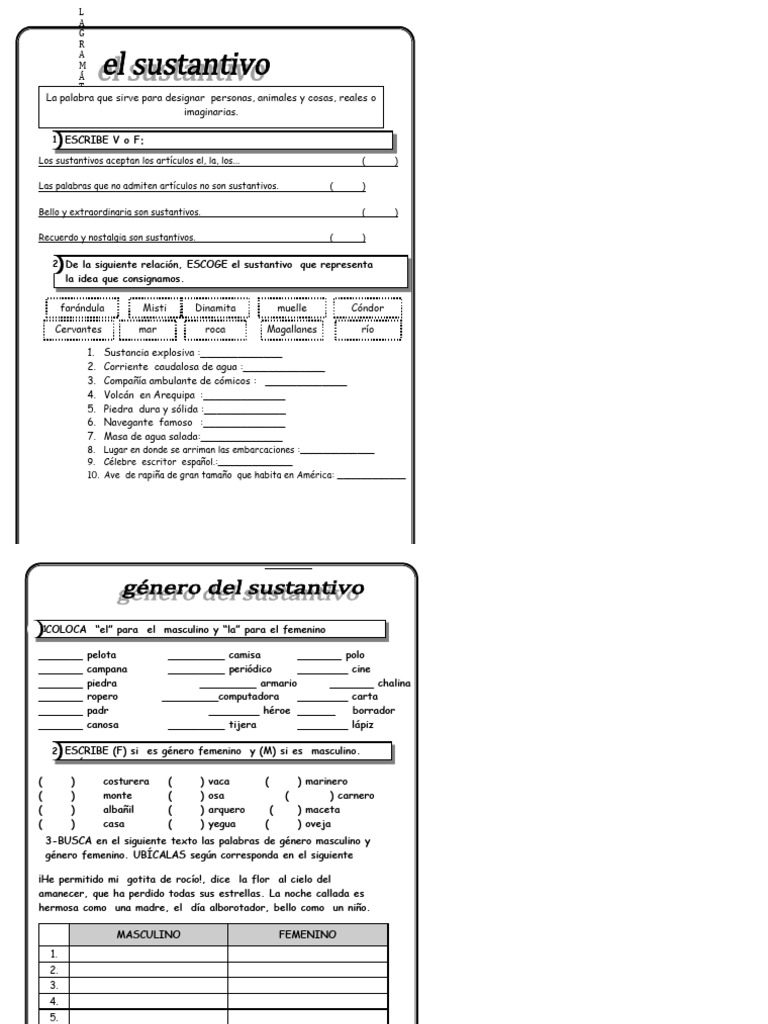 Ejercicios sobre Sustantivos y Géneros | PDF