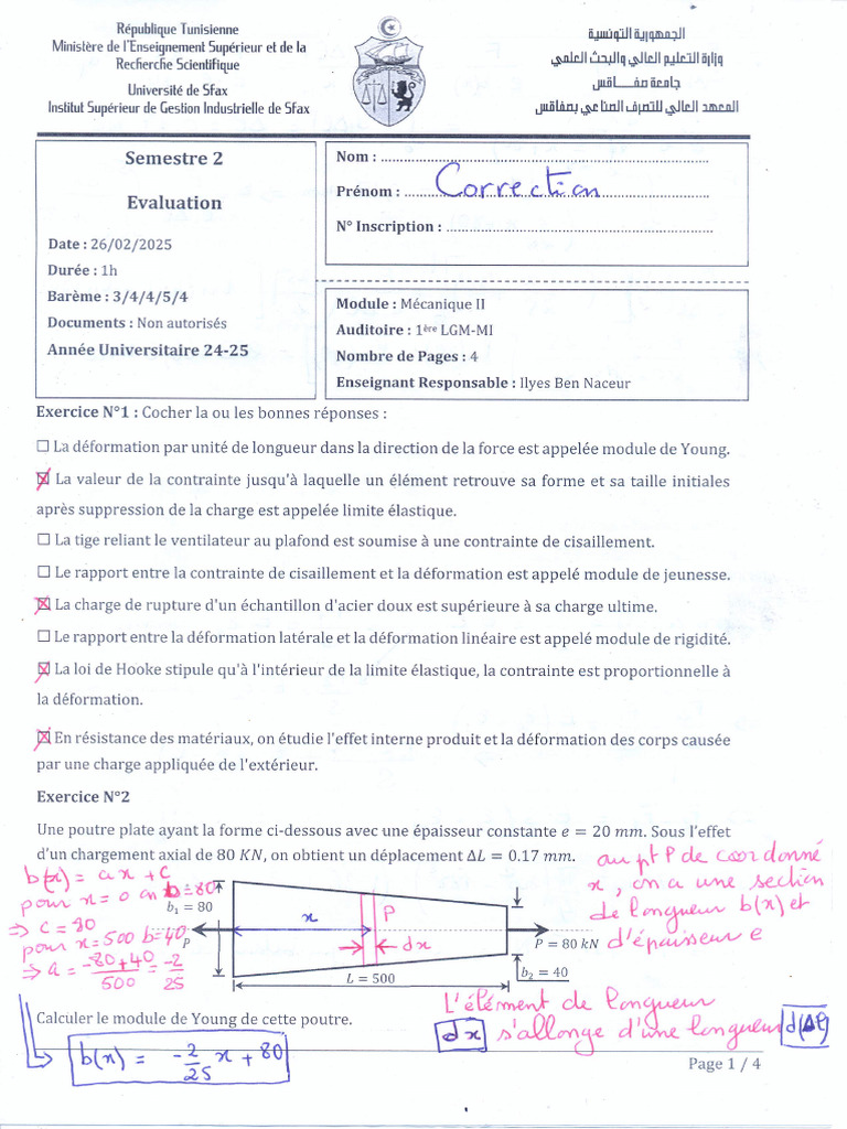 Correction Évaluation Mécanique II 2024 2025 | PDF