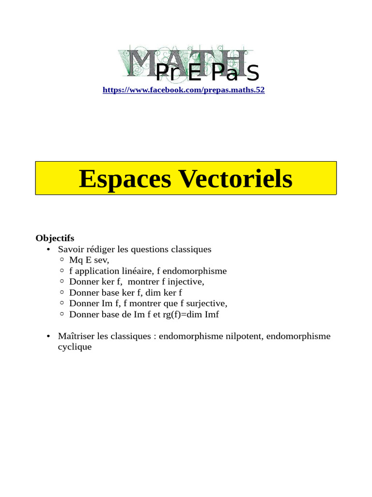 Espaces Vectoriels et Applications Linéaires | PDF | Base (algèbre ...