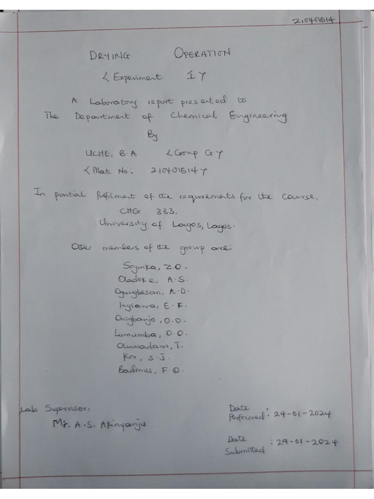 Experiment 1 Drying (Benjamin) - 1 | PDF
