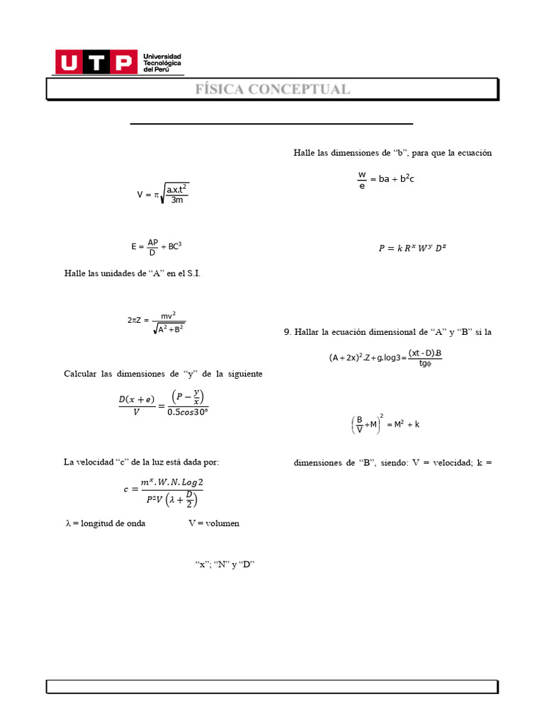 S01.s1 - Ejercicios Análisis Dimensional | PDF | Masa | Velocidad