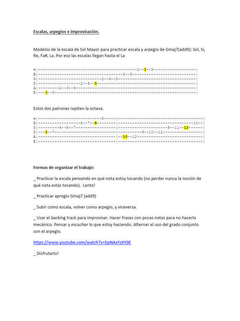 1 - Escala, Arpegio e Improvisación - Gmaj7 (Add9) | PDF