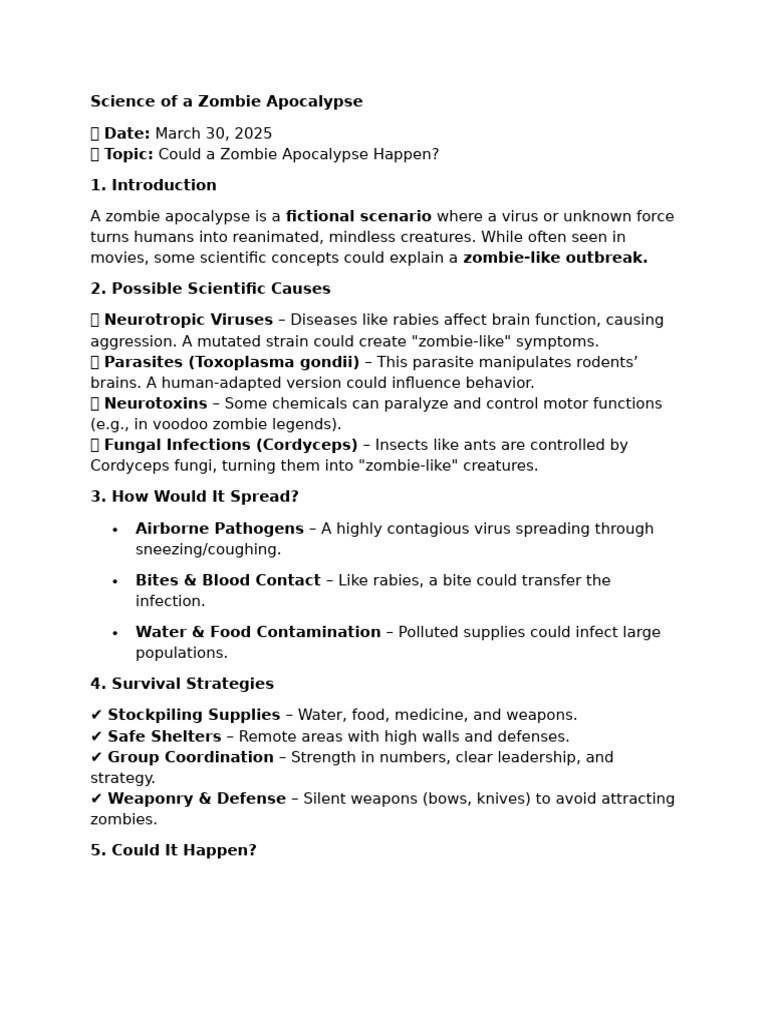 Science Behind Zombie Apocalypse Risks | PDF