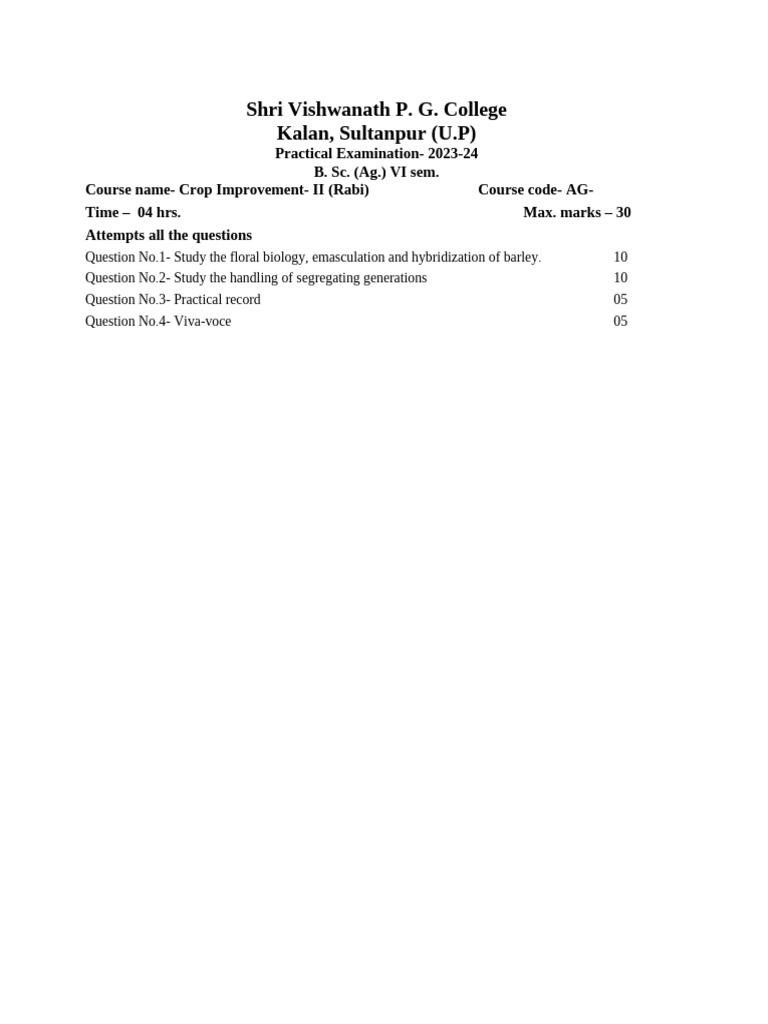 Crop Improvement - II Rabi | PDF | Flowers | Plant Breeding
