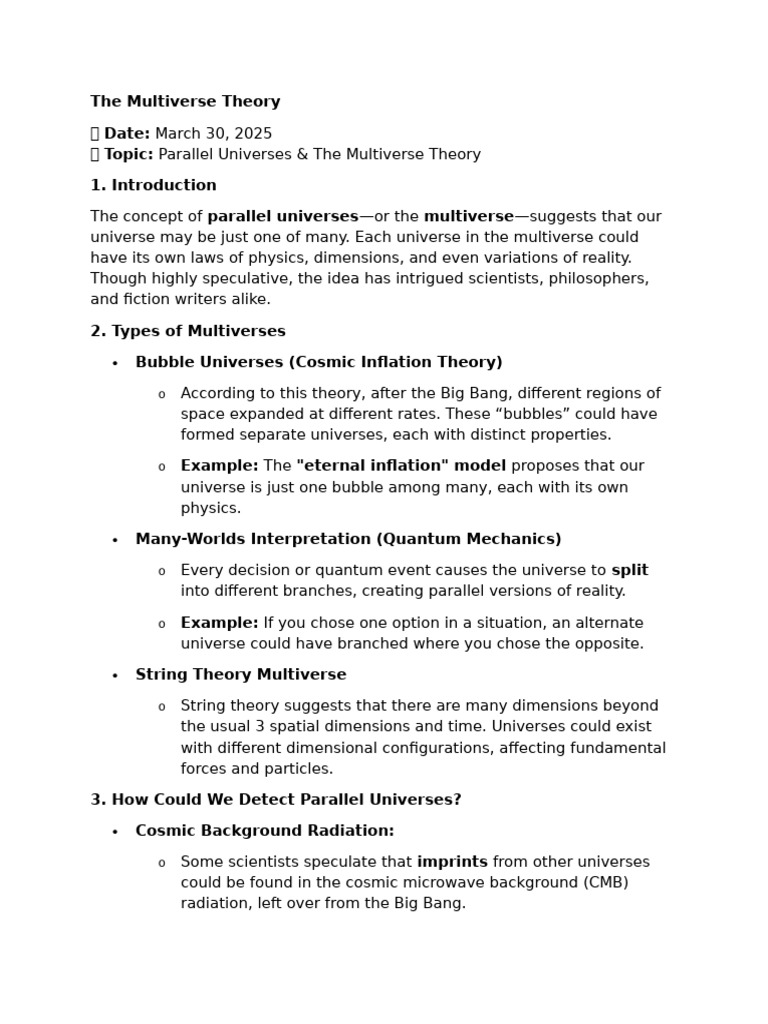 The Multiverse Theory | PDF | Universe | Multiverse