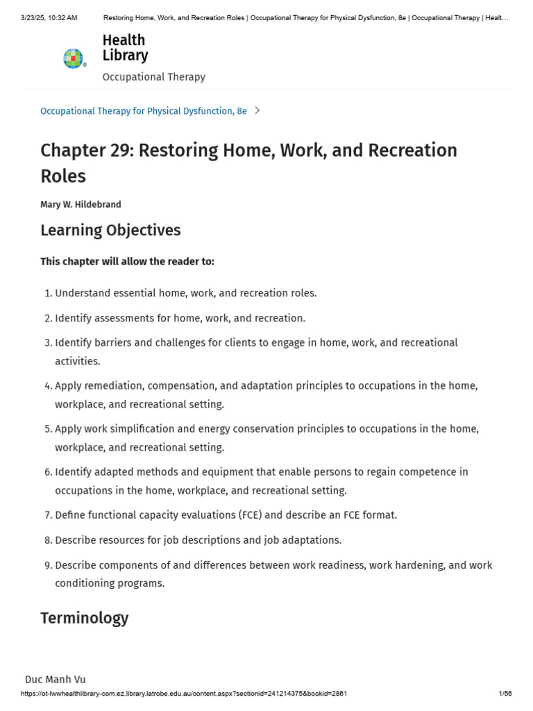 Restoring Home, Work, and Recreation Roles _ Occupational Therapy for ...