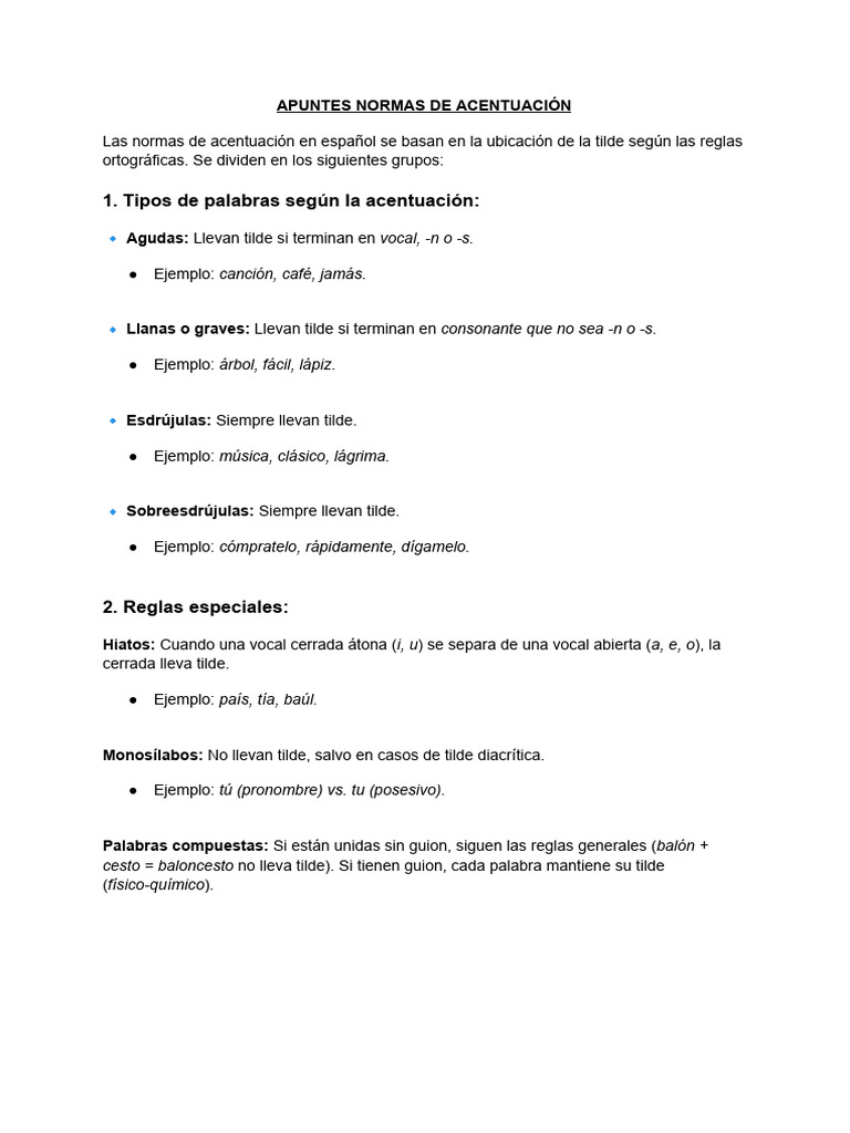 Normas de Acentuación en Español | PDF