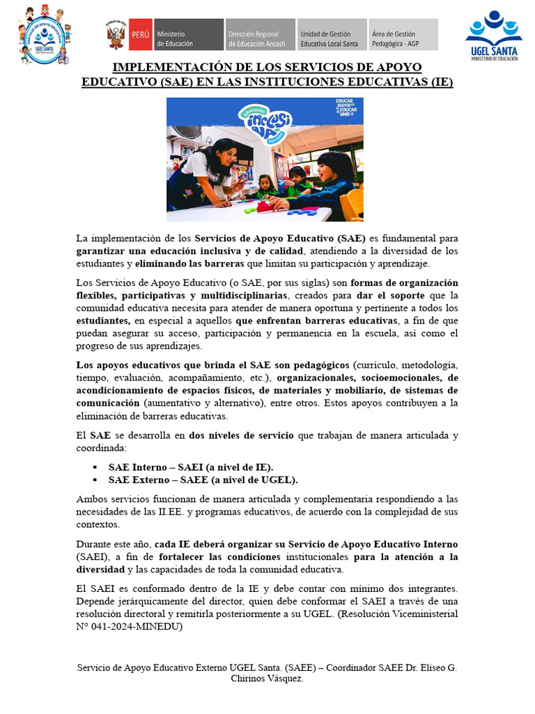 Implementación del SAEI en Educación Inclusiva | PDF | Inclusión ...