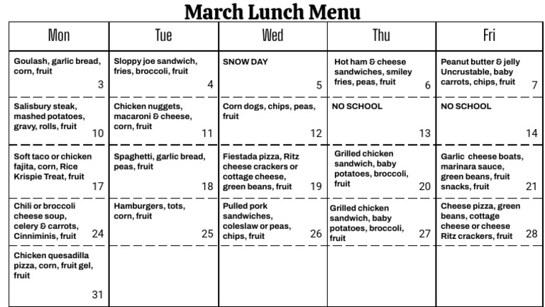 March Plain Lunch Menu 3 | PDF