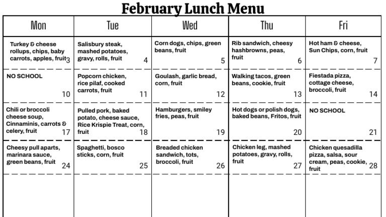 February Lunch Menu Overview | PDF