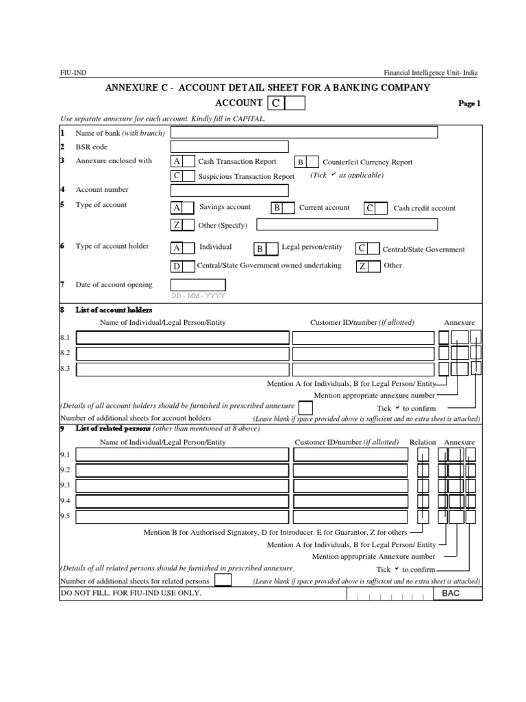 Account Annexure C - Account Detail Sheet For A Banking Company | PDF ...