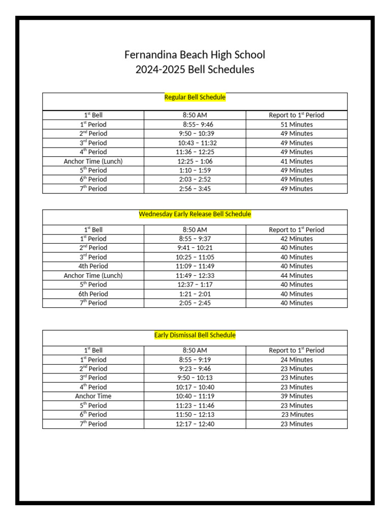 2024-2025 Bell Schedule | PDF
