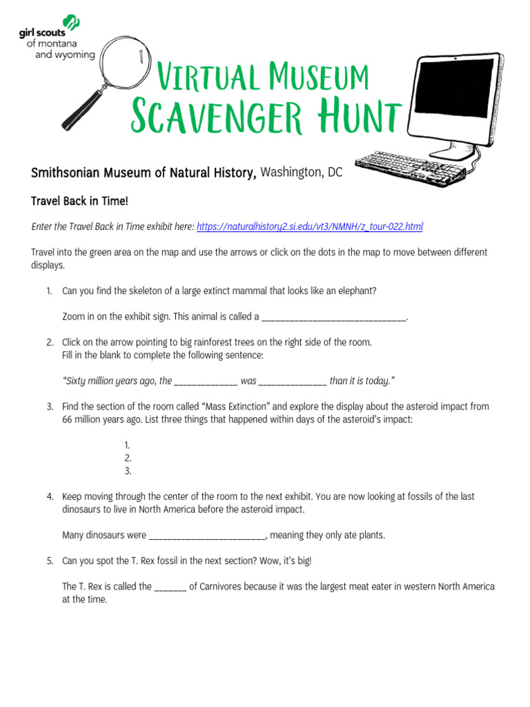 Smithsonian Natural History Scavenger Hunt | PDF | Tyrannosaurus | Fossil