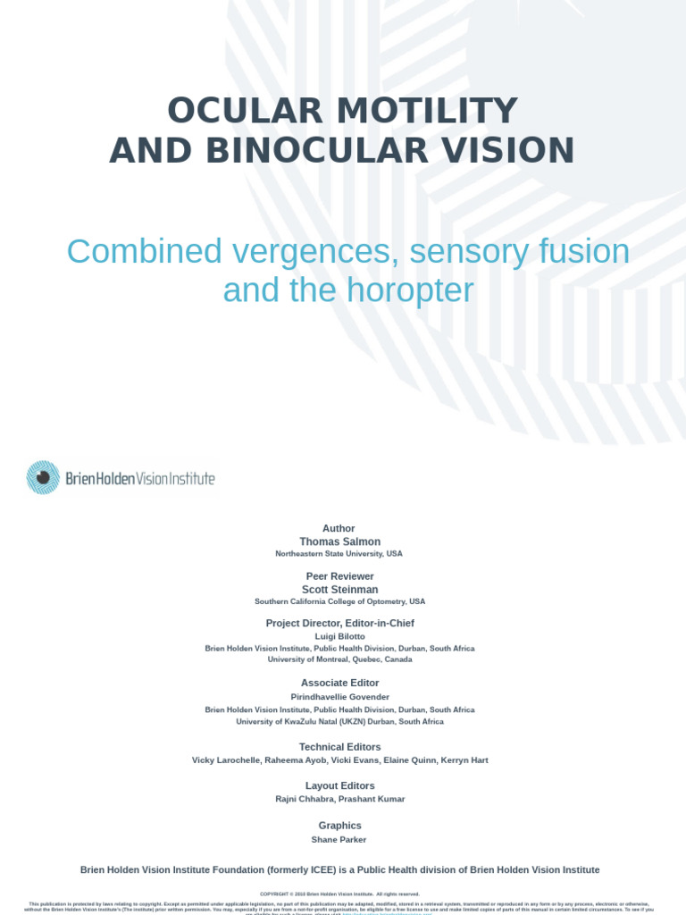 18 Combined Vergence Sensory Fusion and the Horopter | PDF ...