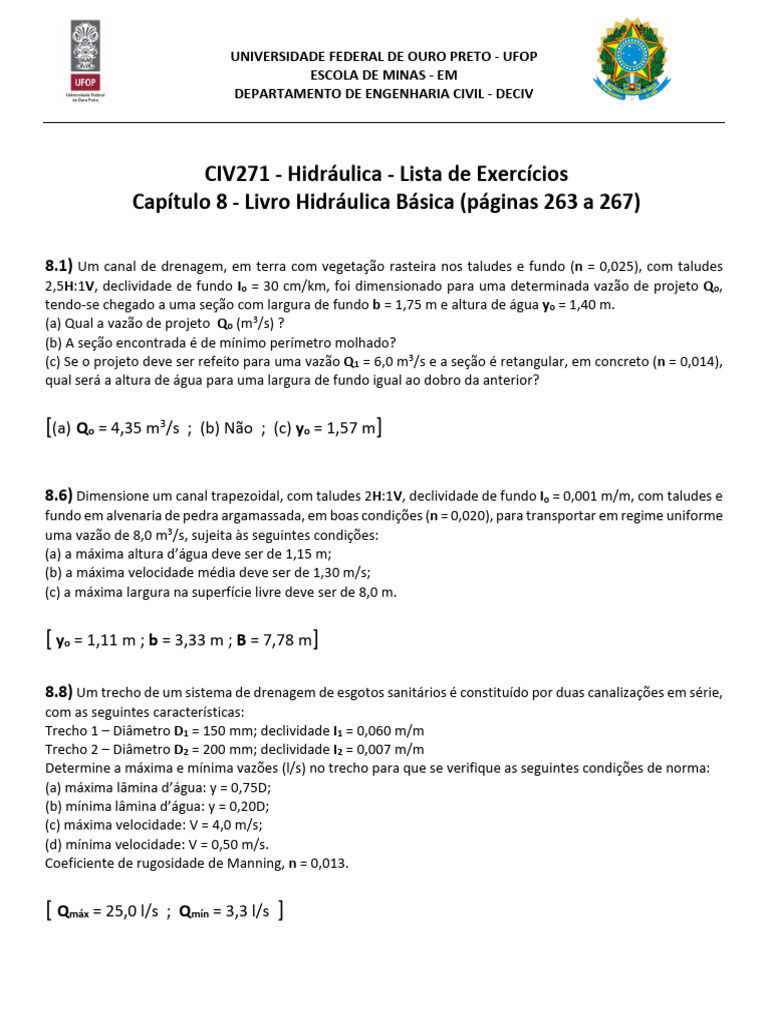Lista Exerc Cap 8 Livro | PDF | Engenharia Ambiental | Geociências