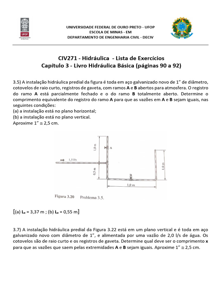 Lista Exerc Cap 3 Livro | PDF | Pressão