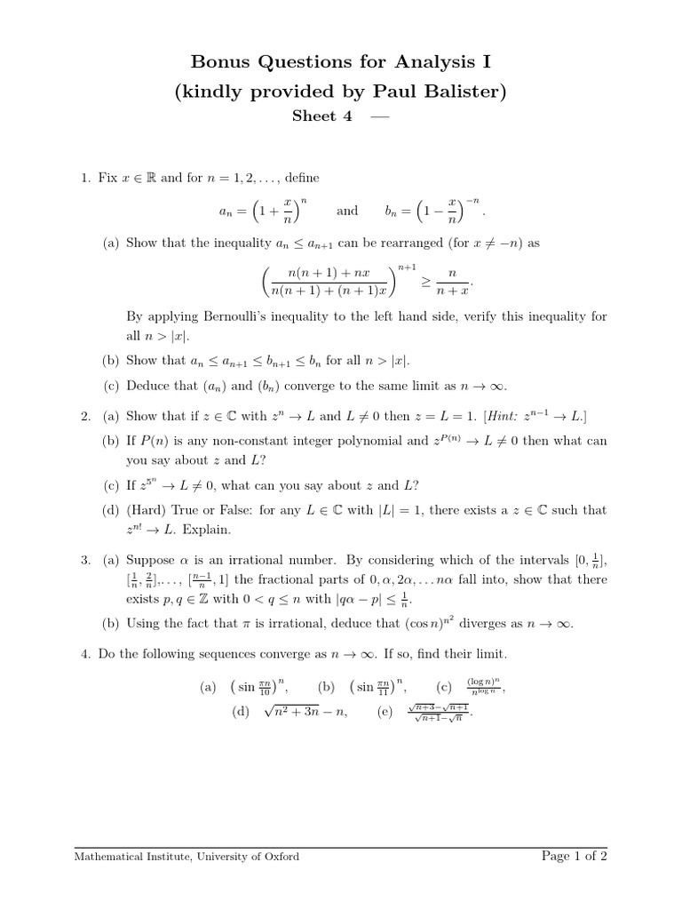 Bonus Questions - Sheet 4 | PDF | Elementary Mathematics | Abstract Algebra