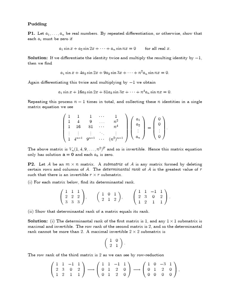 Sheet 2 Pudding solutions | PDF | Mathematics | Matrix Theory