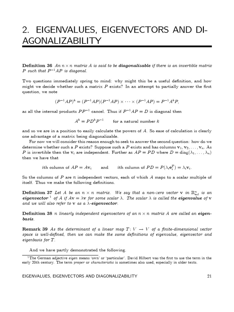 Chapter 2 - Eigenvalues and Diagonalizability | PDF | Eigenvalues And Eigenvectors | Matrix ...