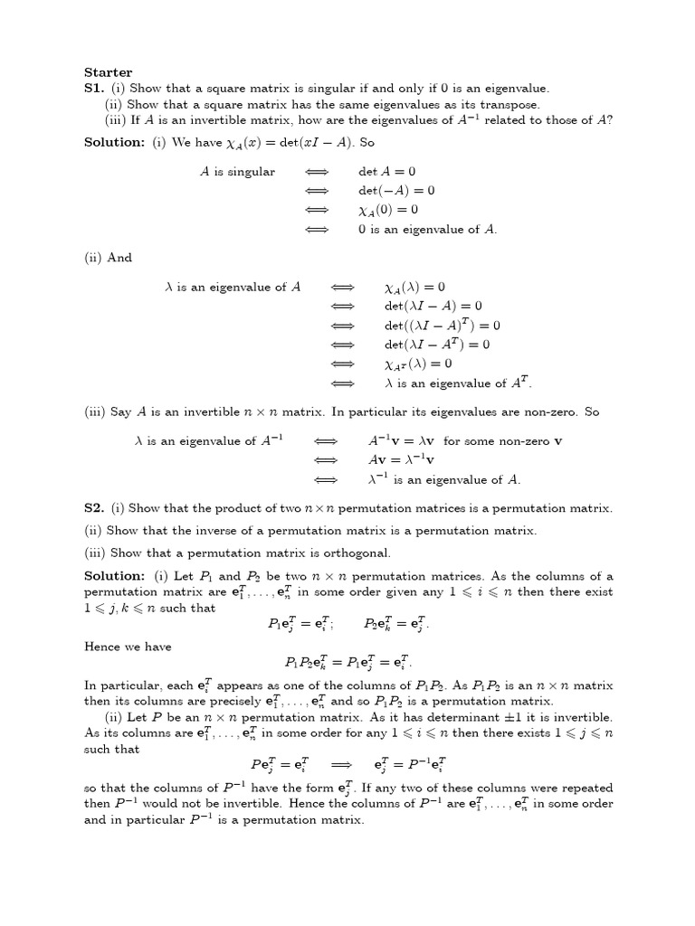 Sheet 2 Starter solutions | PDF | Eigenvalues And Eigenvectors | Matrix (Mathematics)