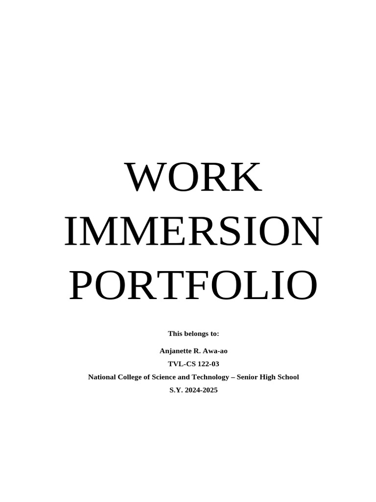 Work Immersion PORTFOLIO | PDF