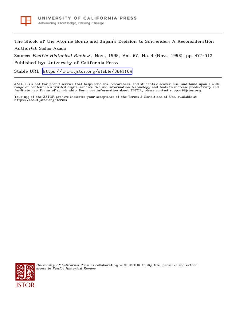 Asada ShockAtomicBomb 1998 | PDF | Surrender Of Japan | Atomic Bombings ...