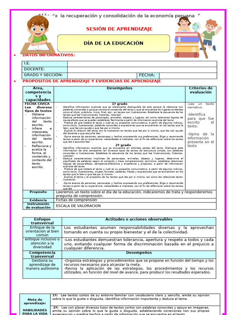 Fecha Civica Sesion Dia de La Educacion | PDF | Aprendizaje | Información