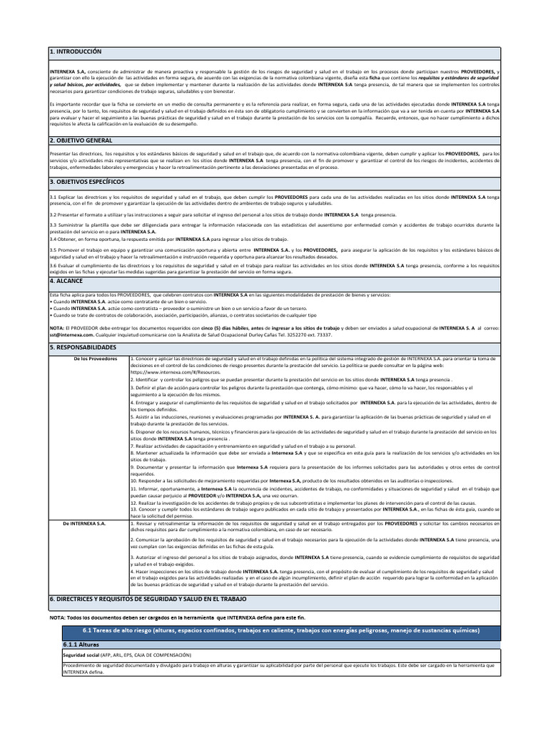 Directrices y Requisitos de Seguridad y Salud en El Trabajo para Proveedores | PDF | Seguridad y ...